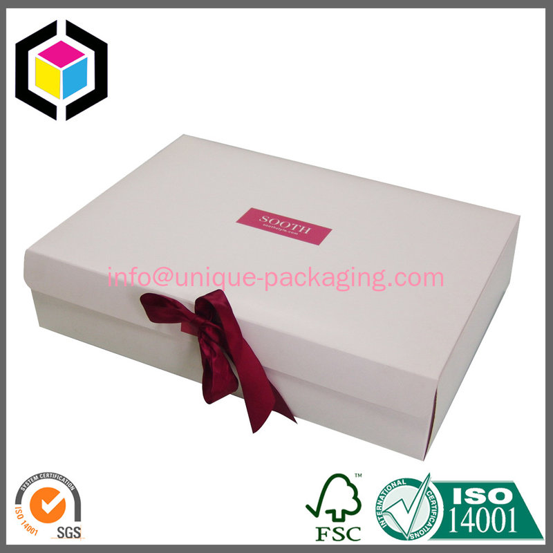 Lid Off Custom Logo Matte Color Print Carton Packaging Box with Ribbon