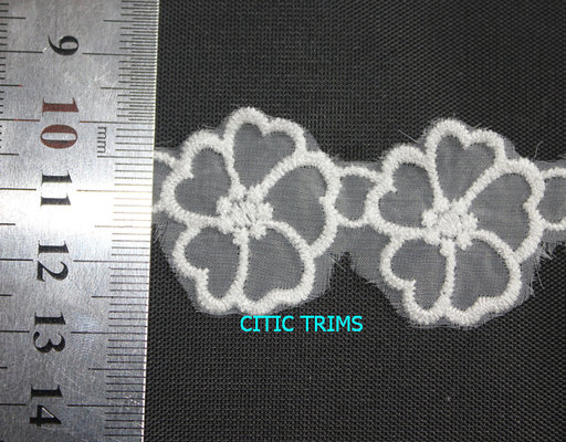 3cm Flower Organza Lace Trimmings White Cotton / Poly Delicacy