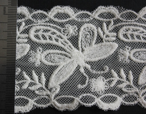 Dragonfly Flower Cotton Decorative Lace Trim Water Soluble 6cm Nature White