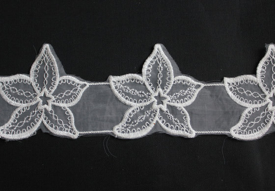 White 6.5cm Organza Lace Trimmings Delicacy Cotton And Poly With Flower Pattern