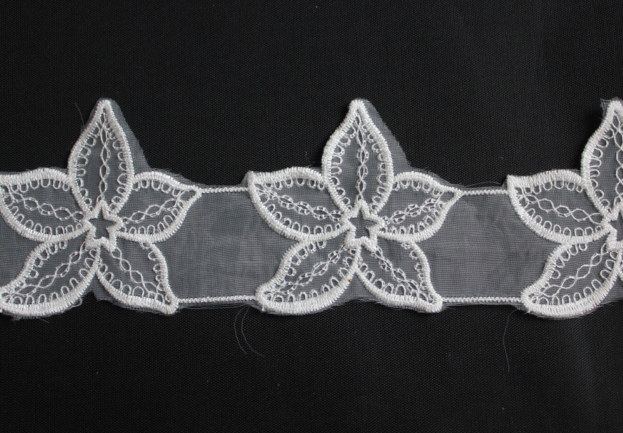 White 6.5cm Organza Lace Trimmings Delicacy Cotton And Poly With Flower Pattern