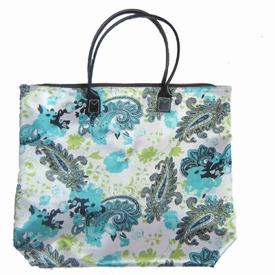 Large printable satin fabric foldable shopping bags for women with flower pattern