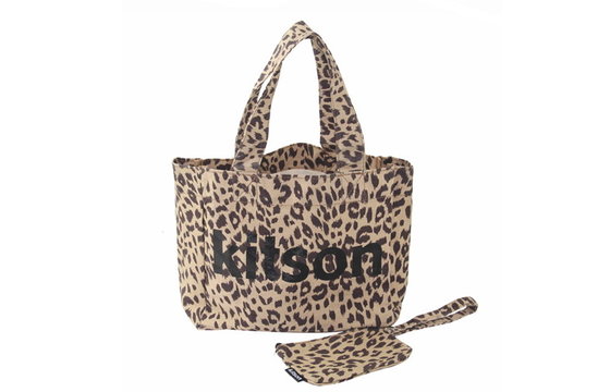 Leopard printing patern folding Cloth shopping bag with cosmetic pouch inside