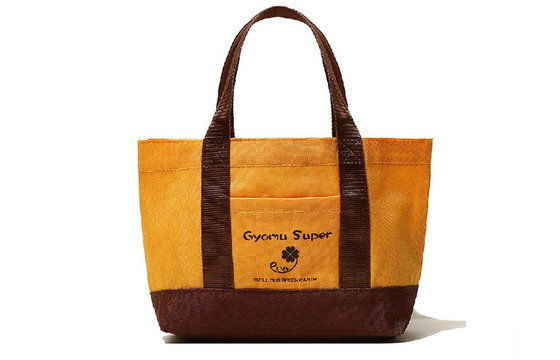 Orange folding cloth shopping bag with 100% oxford fabric for putting snacks