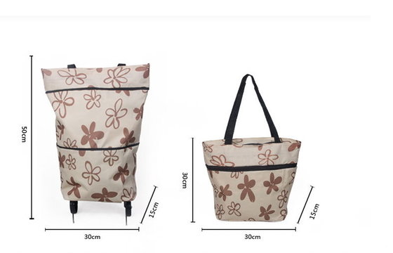 Silk printing 900D 600D oxford foldable trolley shopping bag with 2 wheels