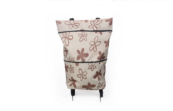 Silk printing 900D 600D oxford foldable trolley shopping bag with 2 wheels