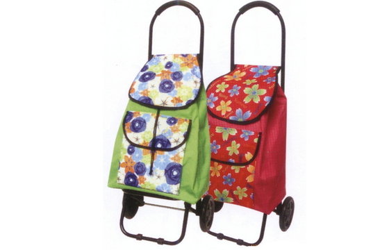 Customized small 600D PVC folding trolley wheeled shopping bags yellow