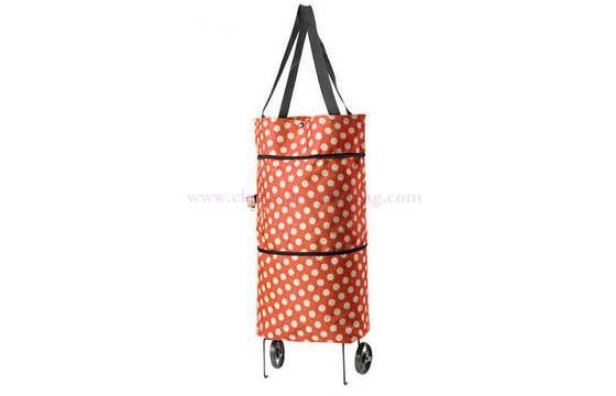 Recyclable 600D oxford fabric foldable trolley shopping bag on wheels
