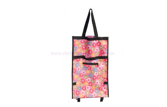 Blue foldable trolley shopping bag with polyester Handle for housewife