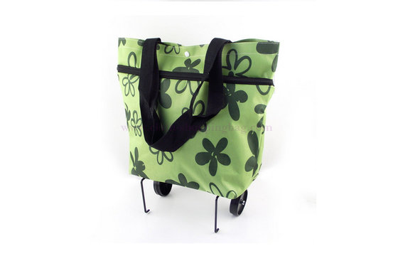 Green Heat printing Paterrned foldable trolley shopping bag folding trolley cart