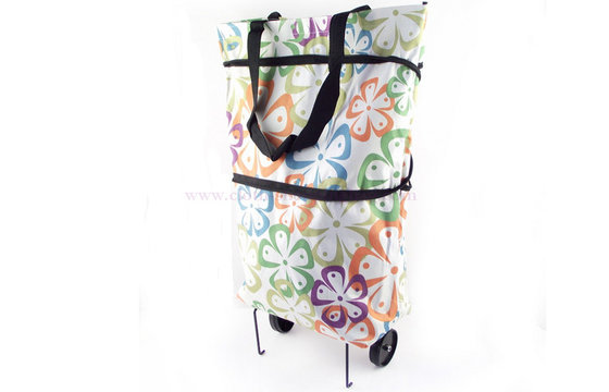 Waterproof colourful polyester fabric foldable trolley shopping wheeled bag with button