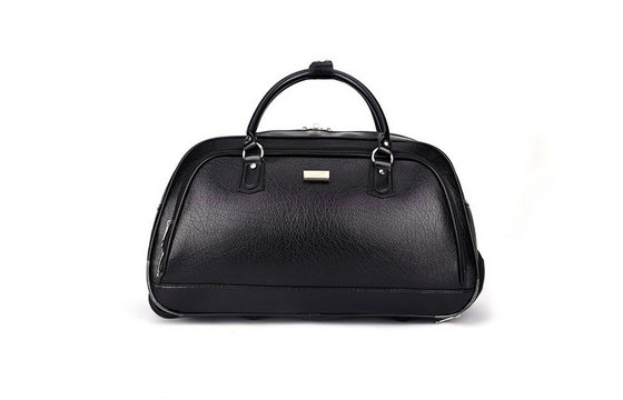 Black PU leather trolley travel bag , businessmen wheeled luggage bags