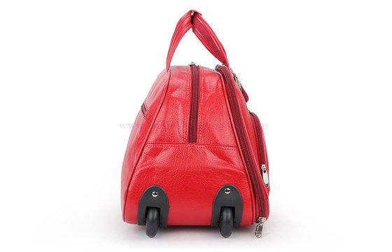 Portable red roller gear travel bags with retractable handle for ladies