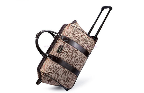 Lightweight brown oxford fabric roller luggage bags with two small wheels
