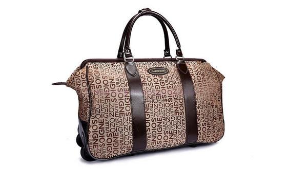 Lightweight brown oxford fabric roller luggage bags with two small wheels