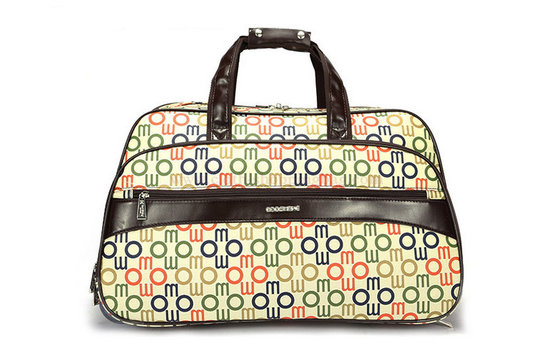 Flower parttern PVC fabric wheeled luggage roller gear bag with zip front pocket