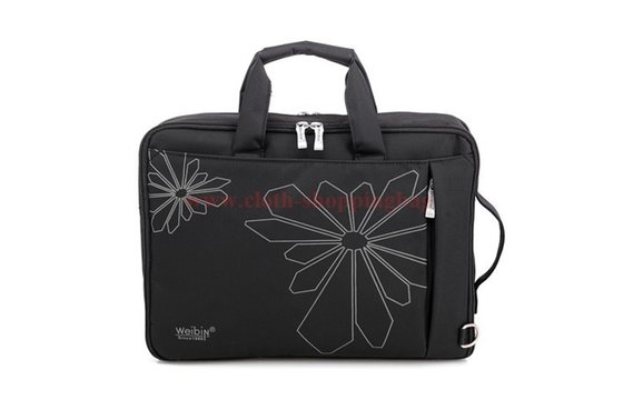 Flower printing nylon laptop shoulder bag with front zipped pocket