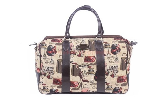 Customized cloth jute PU leather travel bags for lady with two front zippered pockets