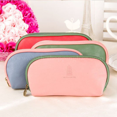 Customized pink travel cosmetic storage bag for short journey , small cosmetics case