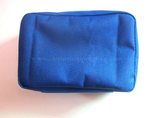 Blue travel wash bag with zipped pocket inside , hanging cosmetic bag