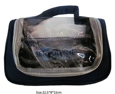 Personalized bule hanging cosmetic bag with zipper for mens