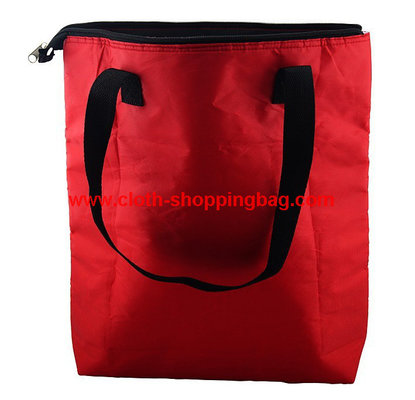 Red foldable built lunch bag with shoulder strap 600D oxford