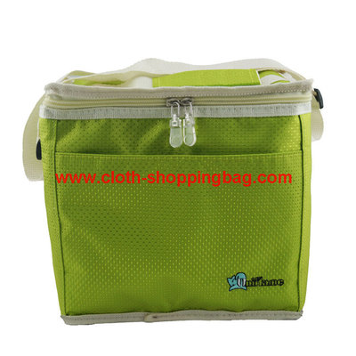 Green polyester fabric built lunch cooler bag with strong handle