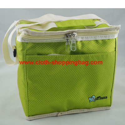 Green polyester fabric built lunch cooler bag with strong handle