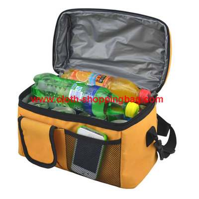 Durable polyester yellow built lunch bag , drink cooler bag