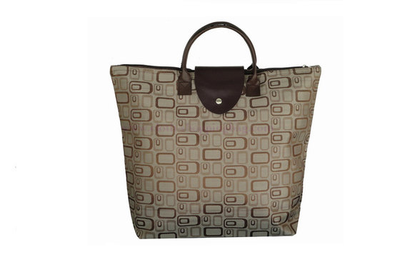 Pure colour foldable shopping bags / handbag with PU leather Handle