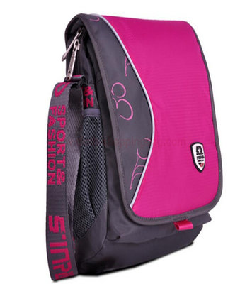 Blue canvas nylon shoulder bag with mesh pocket for riding athlete 10*22*28cm