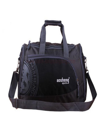 Logo - printing blue nylon shoulder bag for business travel middle size
