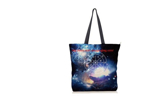 Customized  heat-printing technology canvas tote bag with spaceship pattern
