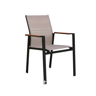 Textilene chair with aluminum frame and teak wood or poly wood arm BY CLOVER LIFESTYLE