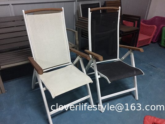 Folding chair with powder coating aluminum frame + Textilene + teak wood by Clover Lifestyle