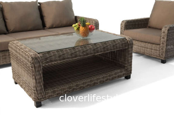 Round rattan coffee table with glass or polywood for Hotel, Garden and Beach by Clover Lifestyle China Outdoor Furniture