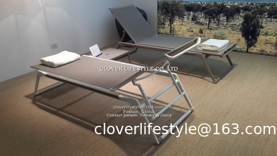 Textilene with leather arm and wheel sun lounger for Hotel, Garden and Beach by Clover Lifestyle Outdoor Furniture China