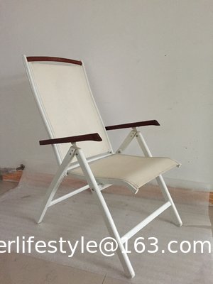 Folding chair with powder coating aluminum frame + Textilene + teak wood by Clover Lifestyle