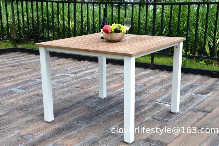 Powder Coating Aluminum Dining Table Teak wood  for Hotel, Garden and Beach by Clover Lifestyle China Outdoor Furniture