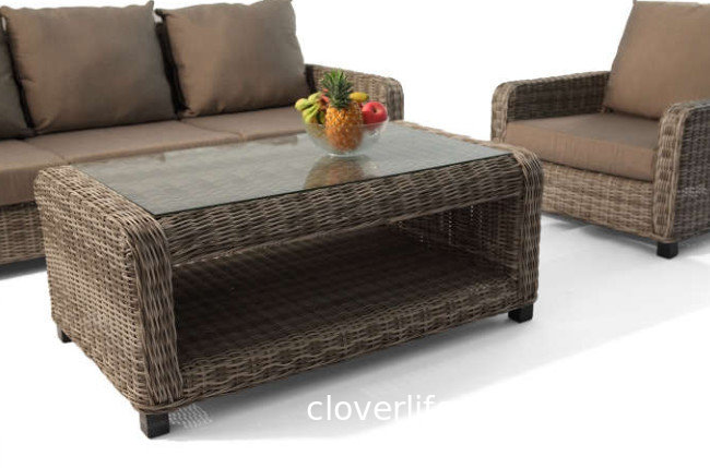 Round rattan coffee table with glass or polywood for Hotel, Garden and Beach by Clover Lifestyle China Outdoor Furniture