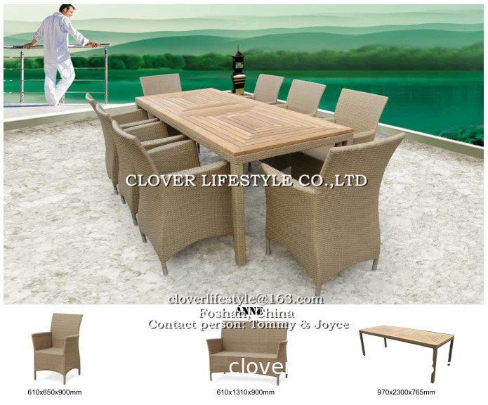ANNE flat wicker dining set with teak arm for Hotel, Garden and Beach by Clover Lifestyle Outdoor Furniture China