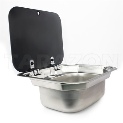 Practical RV Kitchen Sink Single Bowl RV Stainless Steel Sink With Toughened Glass Cover