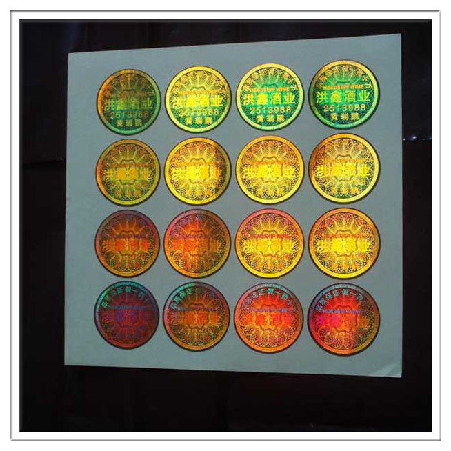 Gold background security hologram stickers made in guangzhou , custom high quality holographic stickers