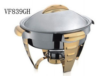 Gold Accented Round Soup Chafing Dish Buffet Set For Hotel / Restaurant supplier