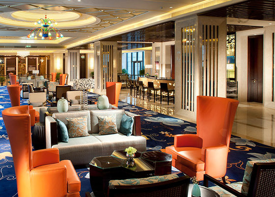Elegant Wood Fabric Hotel Sofa Set High Back Couch / Chair For Lobby