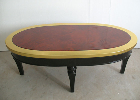 Gold Leaf Finish Modern Wood End Tables Luxury Mahogany Oval Coffee Table Set