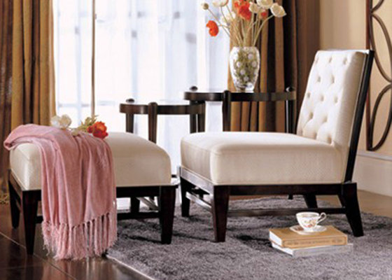 Transitional Arm Chair And Ottoman , Cream Tan Fabric Lounge Chair for Bedroom