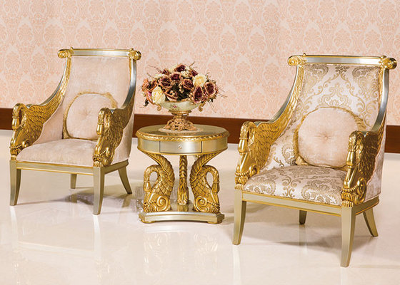 Indoor Luxury Hand Carved Wooden Lounge Chair With Gold Leaf Decorative