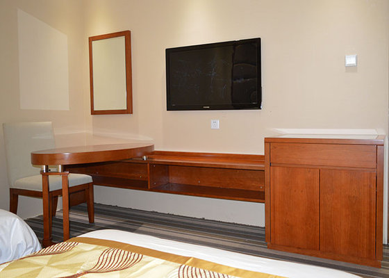 Twin - Bed Cherry Urban Hotel Bedroom Furniture With Unique Corner Desk
