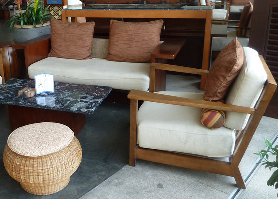 Island Resort Country Lobby Wood Frame Rattan Sofa Set With Cushion